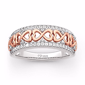 Jeulia Two Tone Infinity Women's Band: Sterling Silver Rose Gold Eternity Wide Love Band Engagement Rings for Promise Wedding Anniversary Christmas with Jewelry Gift Box (Rose Gold, 6.5)