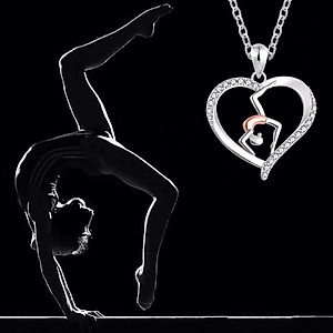 ACJNA 925 Sterling Silver Gymnast Gymnastic Dance Necklace Yoga Sports Heart Pendant Jewelry Birthday Gift Dancer Women Her