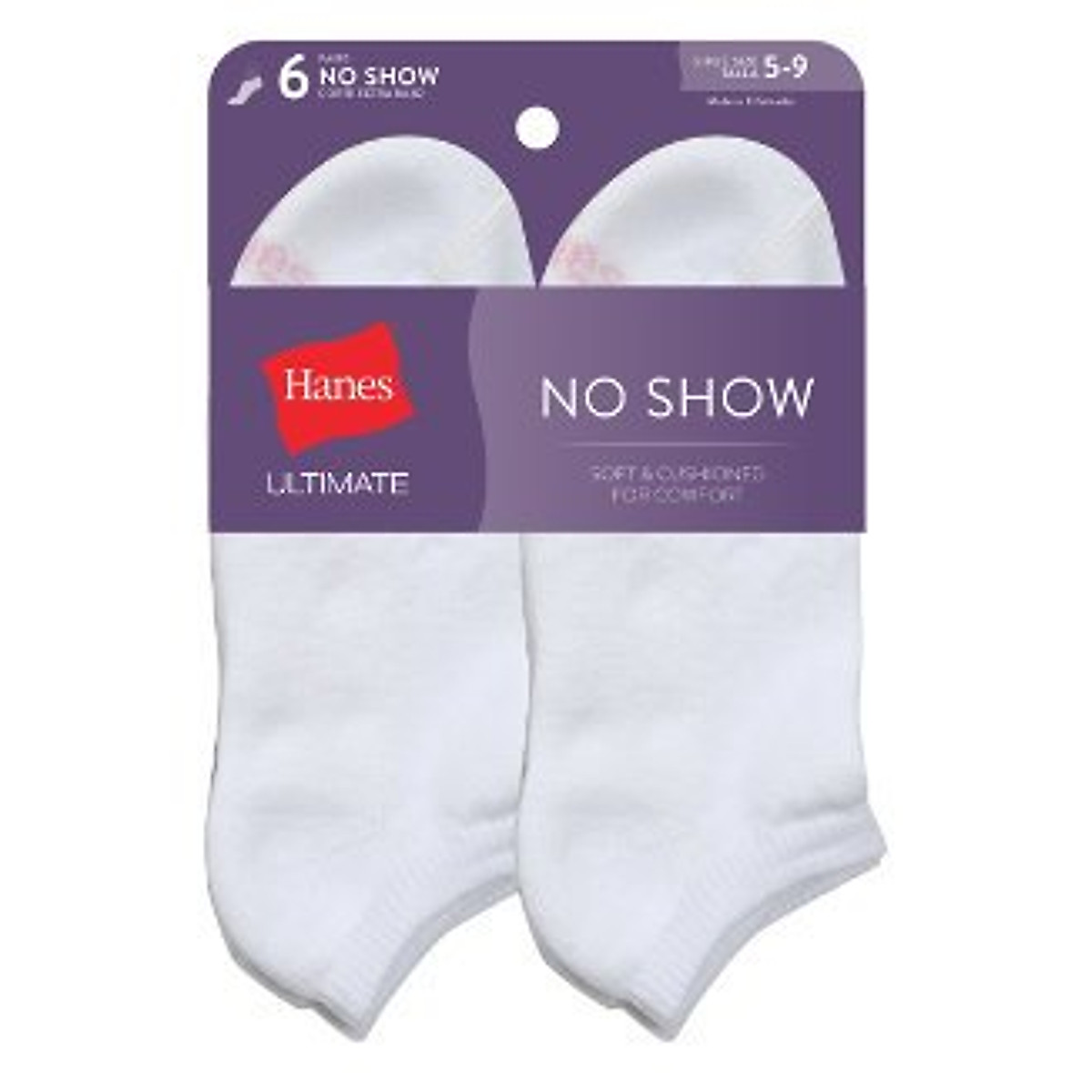 Hanes Ultimate Women's 6-Pack No-Show Socks, White, 5-9
