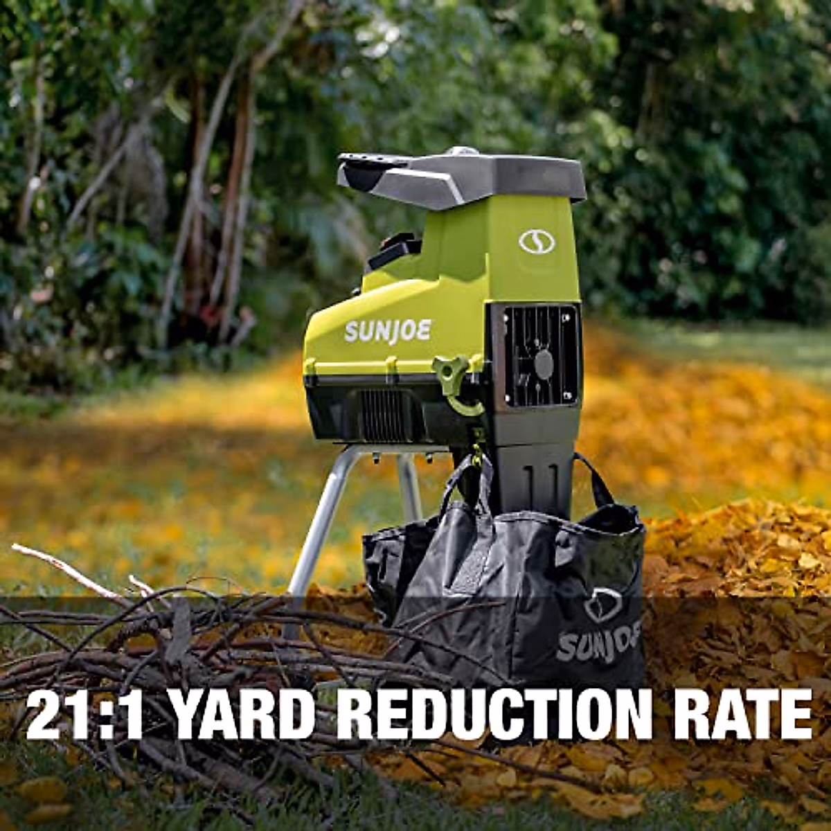 Sun Joe CJ603E 15-Amp 1.7-Inch Cutting Diameter Electric Silent Wood Chipper/Shredder, green