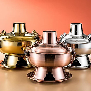 Chafing Dishes Old Beijing Copper Hot Pot Wooden Charcoal Pure Copper Old-fashioned Hot Pot Household Extra Thick Copper Pot Shabu Shabu Outdoor (Color : Brass, Size : 28cm)