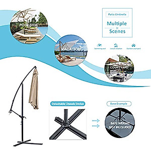 Devoko 10 Ft Patio Offset Cantilever Umbrella Outdoor Market Hanging Umbrellas with Crank & Cross Base Suitable for Garden, Lawn, backyard, Deck and Poolside (Beige)