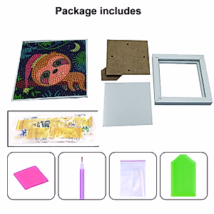 ParNarZar Easy 3D Diamond Painting Kit for Kids, Full Drill Painting by Number Kits with Wooden Frame 6x6 inches (Sloth)