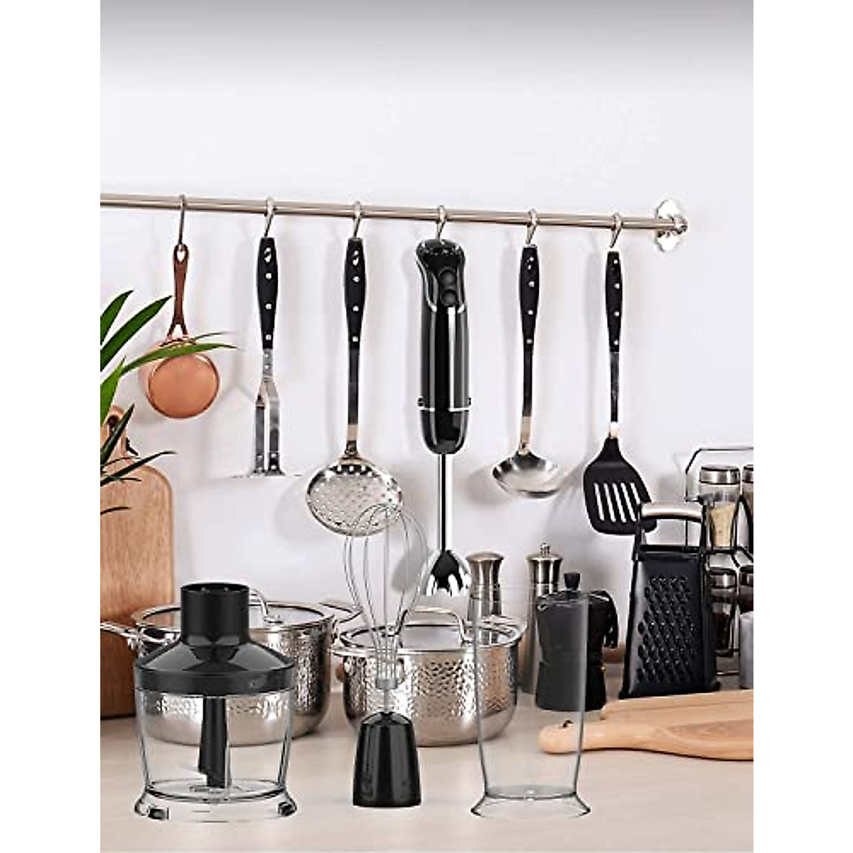 KOIOS 800-Watt/ 12-Speed Immersion Hand Blender(Titanium Reinforced), Turbo for Finer Results, 4-in-1 Set Includes BPA-Free Food Chopper / Egg Beater / Beaker, Ergonomic Grip, Detachable