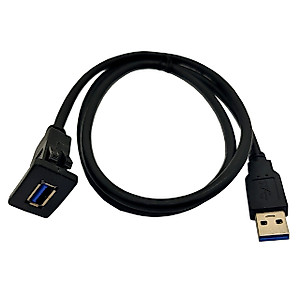 Qaoquda Square USB 3.0 Flush Mount Cable, USB 3.0 Male to Female Flush Panel Mount Extension Cable for Car, Boat and Motorcycle Dashboard 1M/3ft