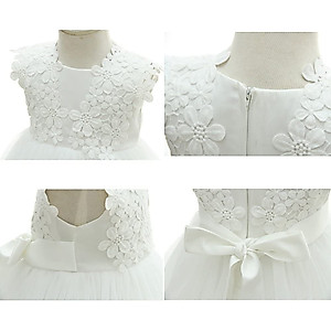 Meiqiduo Baby Girls Dress Christening Baptism Party Formal Dresses (3M/0-6Months, Ivory)