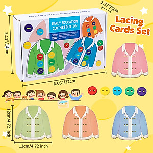 WEBEEDY Wooden Clothes Lacing Game, Montessori Fine Motor Skill Threading Game, Sewing Button Lacing Card Game, Early Development Game,8.66x5.51x1.97 Inch