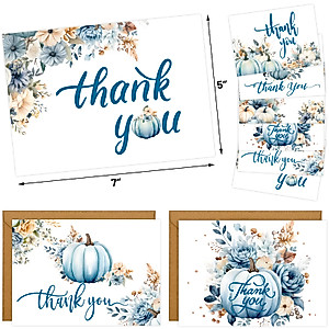 Fancy Land Thanksgiving Thank You Cards Pumpkin Fall Baby Shower Thank You Note Cards Floral Watercolor Autumn Leaves Cards with Envelopes for Autumn Wedding Supplies 12 Pcs