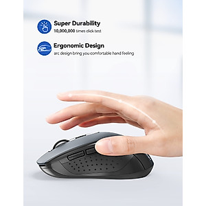 TECKNET Wireless Mouse for Laptop, 2.4G Wireless Computer Mouse, 5-Level Adjustable 4800 DPI, Silent Mouse with Receiver & 6 Buttons, 18 Months Battery Life, USB Portable Mouse for Mac, Chromebook