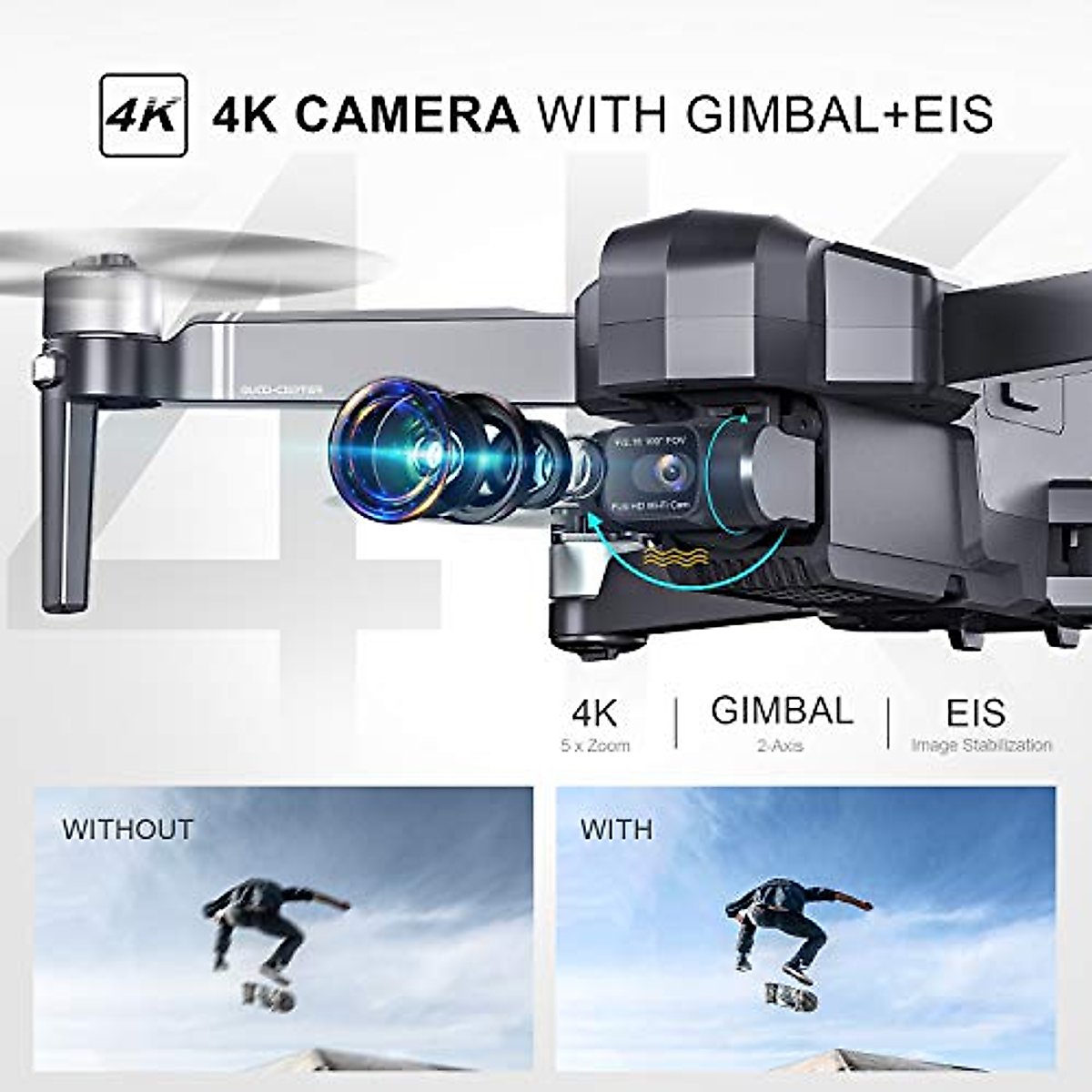2-Axis Gimbal GPS EIS Drones with Camera for Adults 4K, Long Range Transmission, Auto Return Home Follow Me, DEERC Quadcopter with 2 Modular Batteries 52 Mins, Level 5 Wind Resistance, Brushless Motor