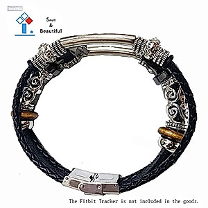 Smatiful Fancy Bands (Small Mediume Large XL are All Ok) with Stainless Steel Clasp and Gunmetal Parts for Women, Leather Watch Band for Fitbit Luxe Fitness & Wellness Tracker, Classic Black