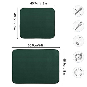 Qilmy Hunter Green Dish Drying Mats Tableware Absorption Water Mat Home Decor Drying Pad for Kitchen Countertop, 18 X 24 Inch