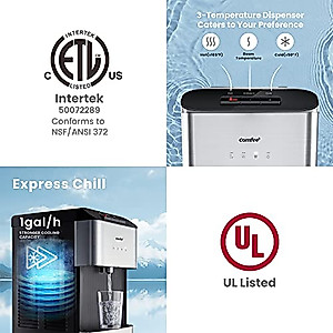 Comfee UV self-cleanning Bottleless Water Cooler, Quick Cooling Water Dispenser with 3 Temperature Settings, Safety Child Lock, Stainless Steel