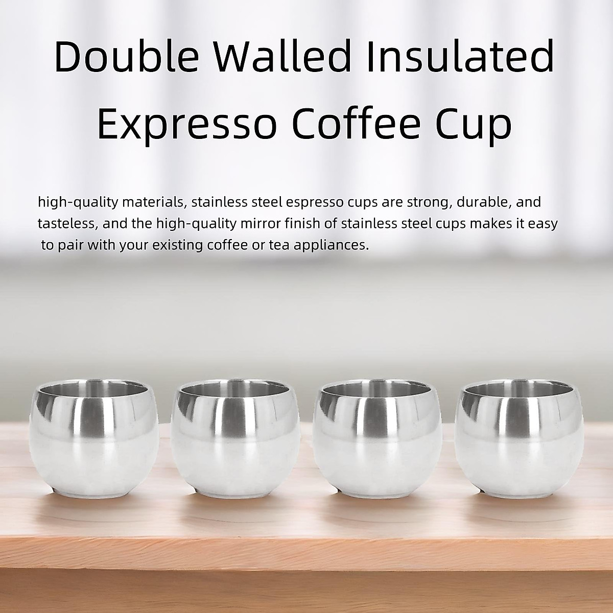 4Pcs Stainless Steel Coffee Cup, Coffee Mugs Camping Cup Double Walled Insulated Coffee Mug Reusable Metal Espresso Cup Mug Tea Cups