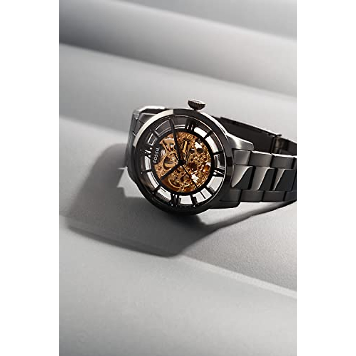 Fossil Men's Townsman Automatic Stainless Steel Three-Hand Skeleton Watch, Color: Black (Model: ME3197)