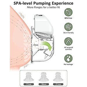 Wearable Breast Pump Hands Free Electric Portable Breast Pump with 3 Modes & 9 Levels, Longer Battery Life, Super Quiet Painless Wireless Breastpump Breastfeeding Essentials, 17/19/21/24mm Flange