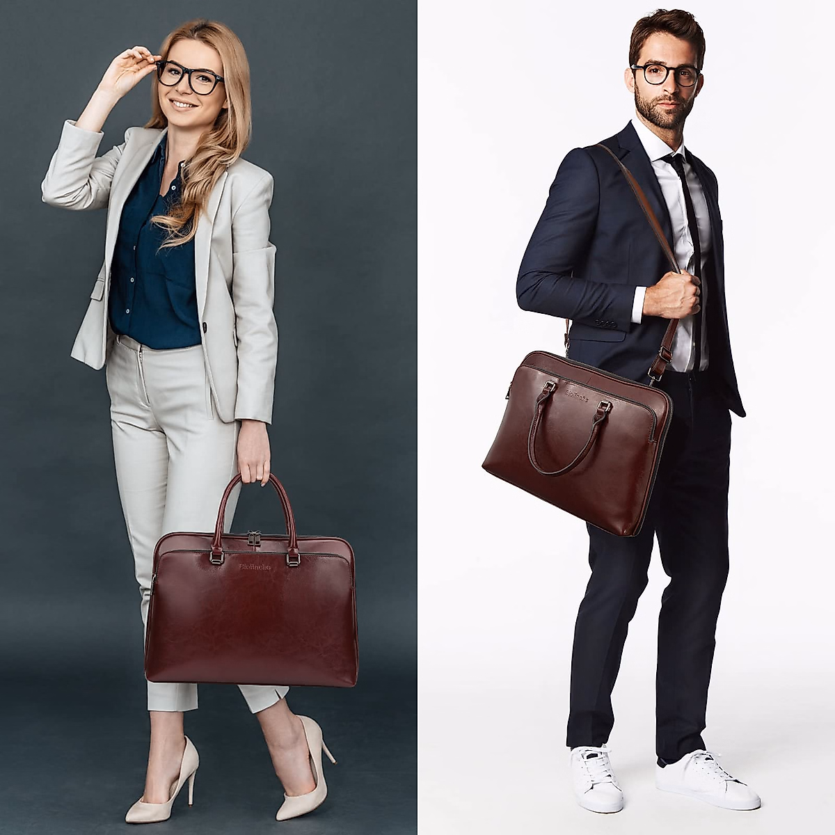 Blofinche Genuine Leather laptop Briefcase: Messenger shoulder bag 15 16 inch men macbook case women work satchel designer handbag