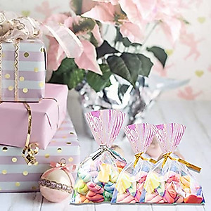 100pcs Cellophane Treat Bags, 4"x6" Iridescent Holographic Goodie Bags, Candy Bags Party Favors Bags with Twist Ties for Birthday Wedding Halloween Christmas, Valentines (4 x 6 inches (Pack of 100))