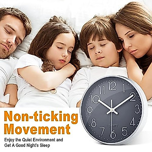 Inbagi 4 Pieces 10 Inch Quartz Silent Wall Clock Non Ticking Wall Clock, Battery Operated, Easy to Read, Round Modern Simple for Office Classroom School Home Living Room Bedroom Kitchen Decor, Gray