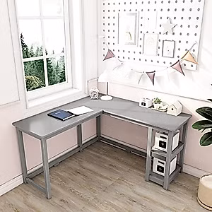 Max & Lily Solid Wood Corner Desk, 55 x 55 Inches, Grey