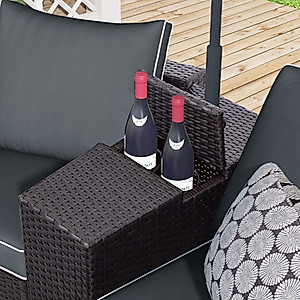 KLMM 6 Pieces Outdoor Sectional Conversation Set,Patio Half Round PE Wicker Furniture Sofa Set with 1 Storage Side Table for Umbrella,for Porch Lawn Garden Backyard Poolside