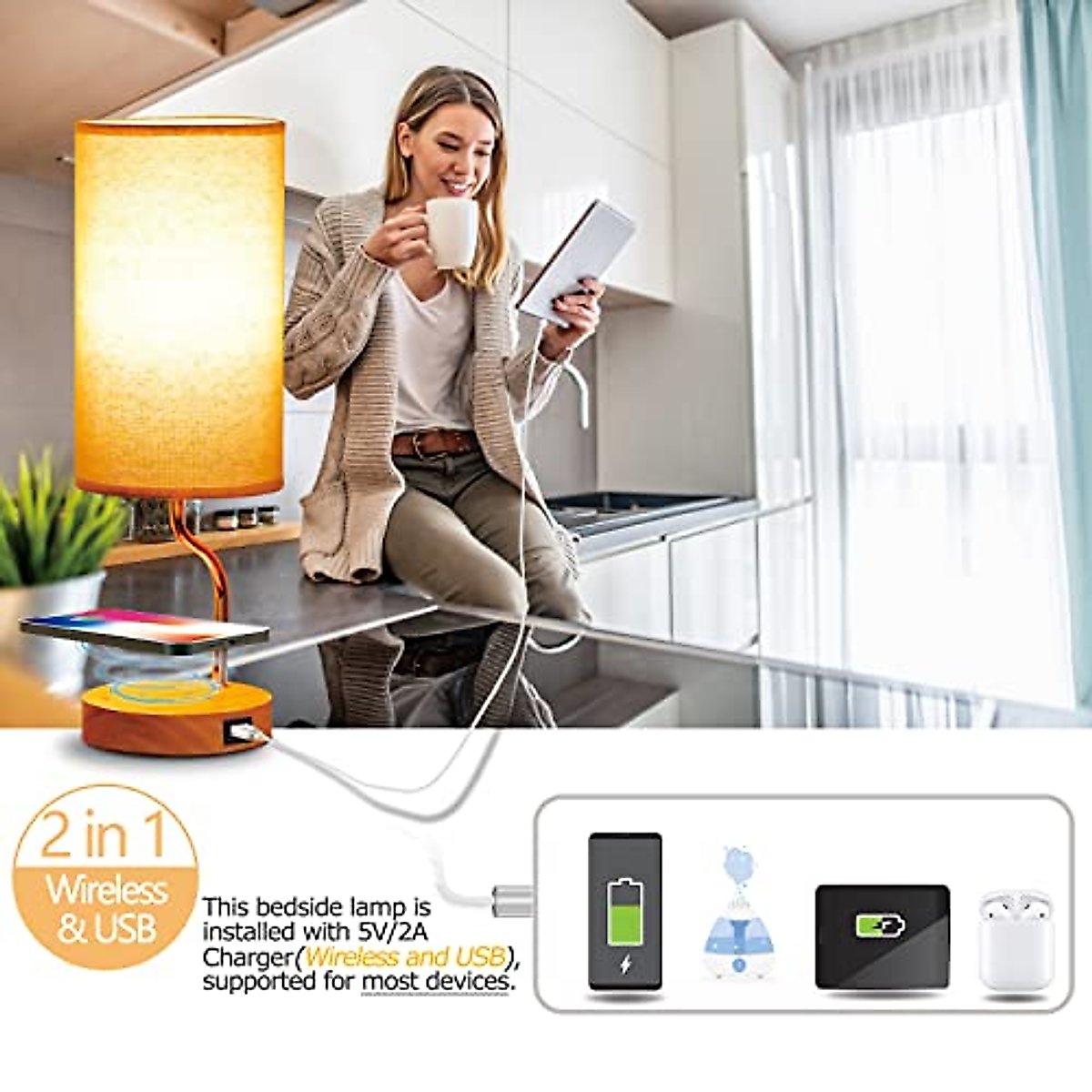 Unfusne Lamps for bedrooms Set of 3, Touch Control Table Lamp 3 Way Dimmable Nightstand Lamp with White Fabric Shade, Small Lamp