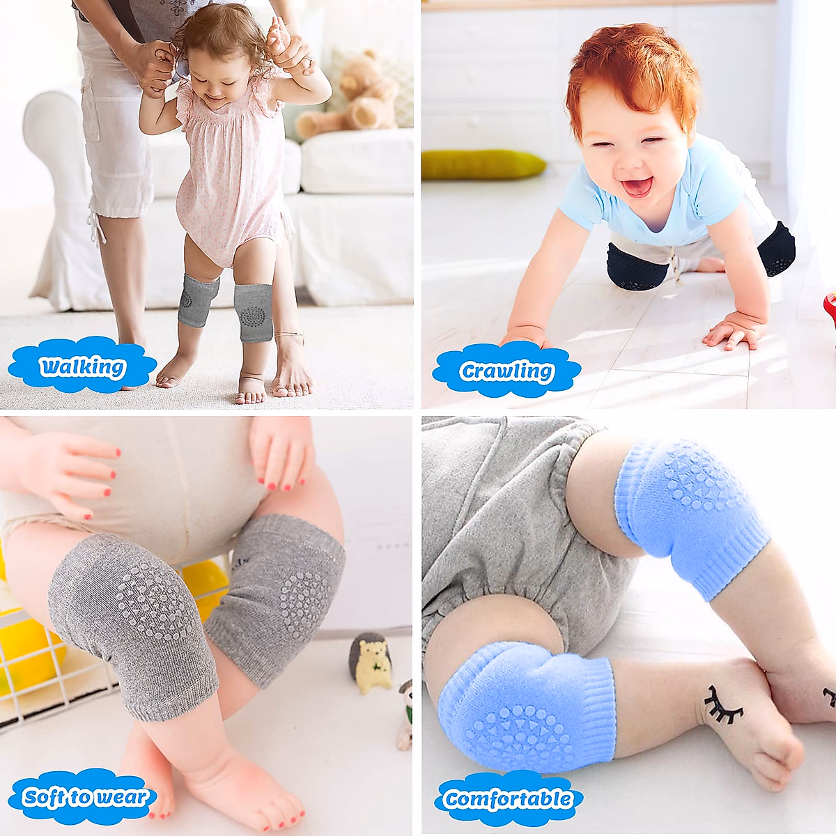 IUMÉ Baby Knee Pads for Crawling, 5 Pairs Unisex Baby Crawling Pads Anti-Slip Baby Protect Knee Pads for Crawling
