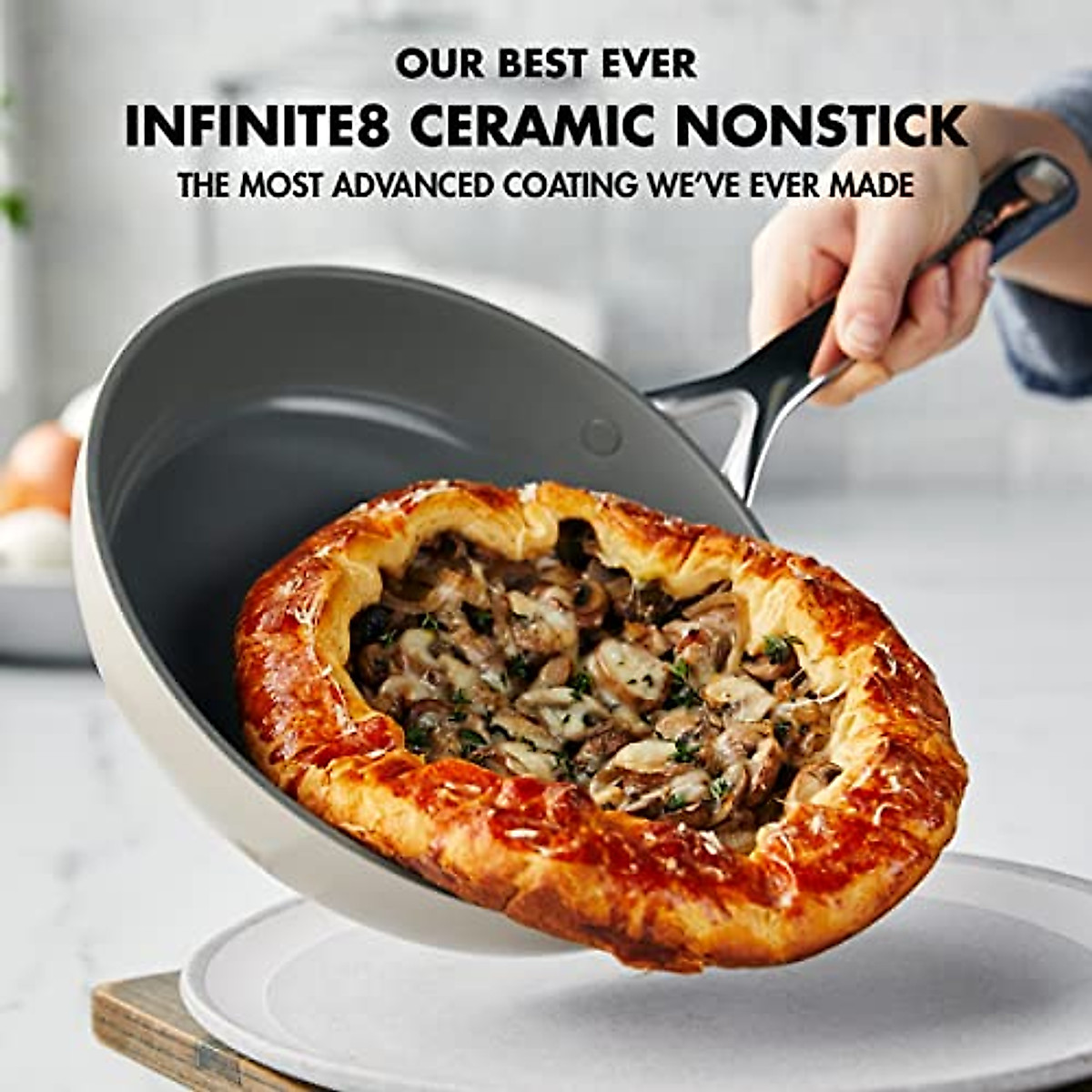 GreenPan GP5 Hard Anodized Healthy Ceramic Nonstick 14 Piece Cookware Pots and Pans Set,Heavy Gauge Scratch Resistant,Stay-Flat Surface, Induction, Mirror Finish Handle,Oven Safe,PFAS-Free,Taupe