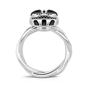 Jeulia Sterling Silver Cheshire Cat Rings for Women ​Enamel Rings Handmade Diamond White Fancy Black Cubic Zirconia ​Bridal Set Wedding Anniversary Engagement Promise with Jewelry Gift Box (silver, 7)