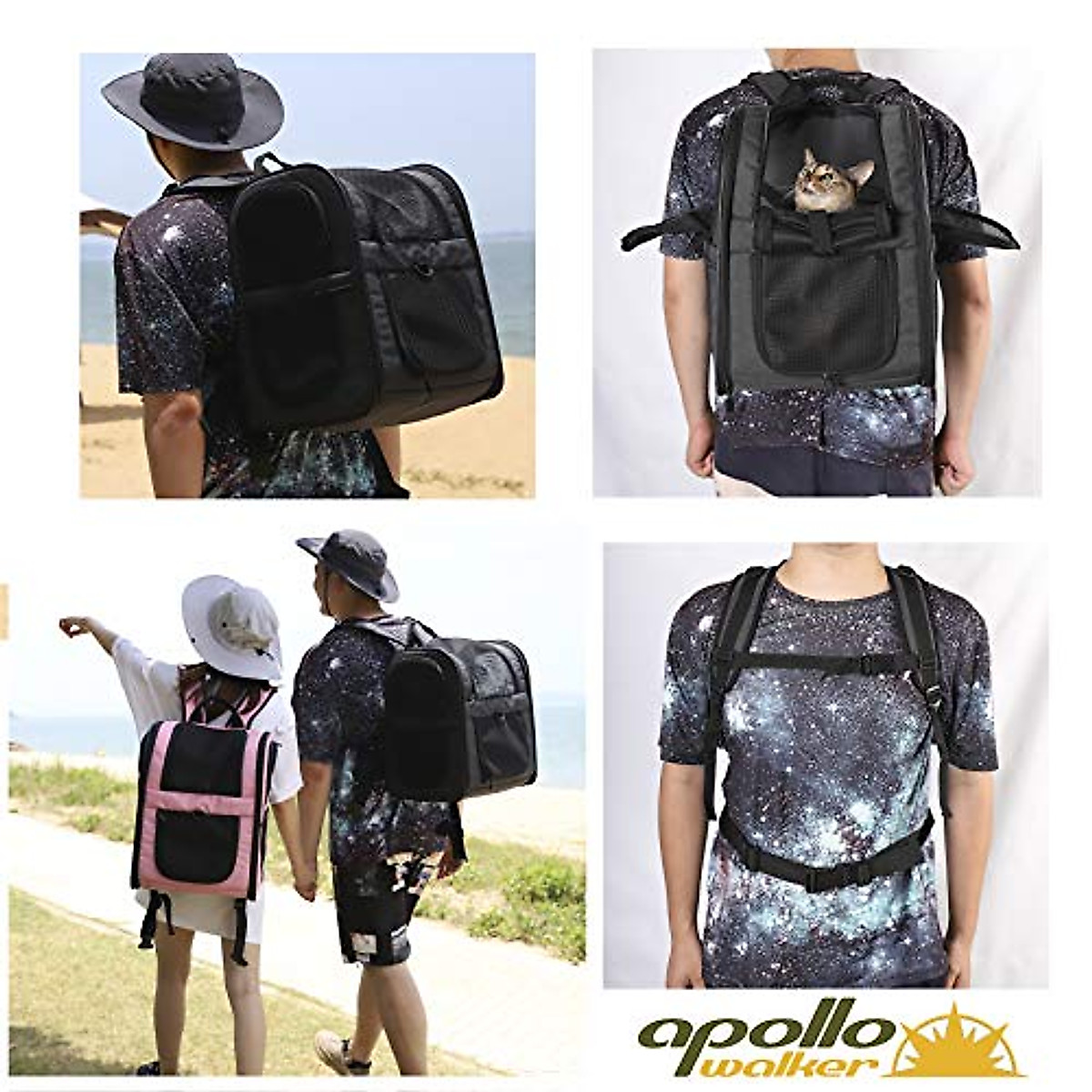 Apollo Walker Pet Carrier Backpack for Large/Small Cats and Dogs, Puppies, Safety Features and Cushion Back Support for Travel, Hiking, Outdoor Use (Black)