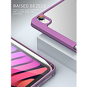 MoKo Case Fit New iPad Mini 6 Case with Pencil Holder (6th Gen 8.3 inch 2021), Soft TPU Frame Hard PC Clear Transparent Back Shell Smart Cover for iPad Mini 6 2021, Auto Wake/Sleep, Marble Gold Purple