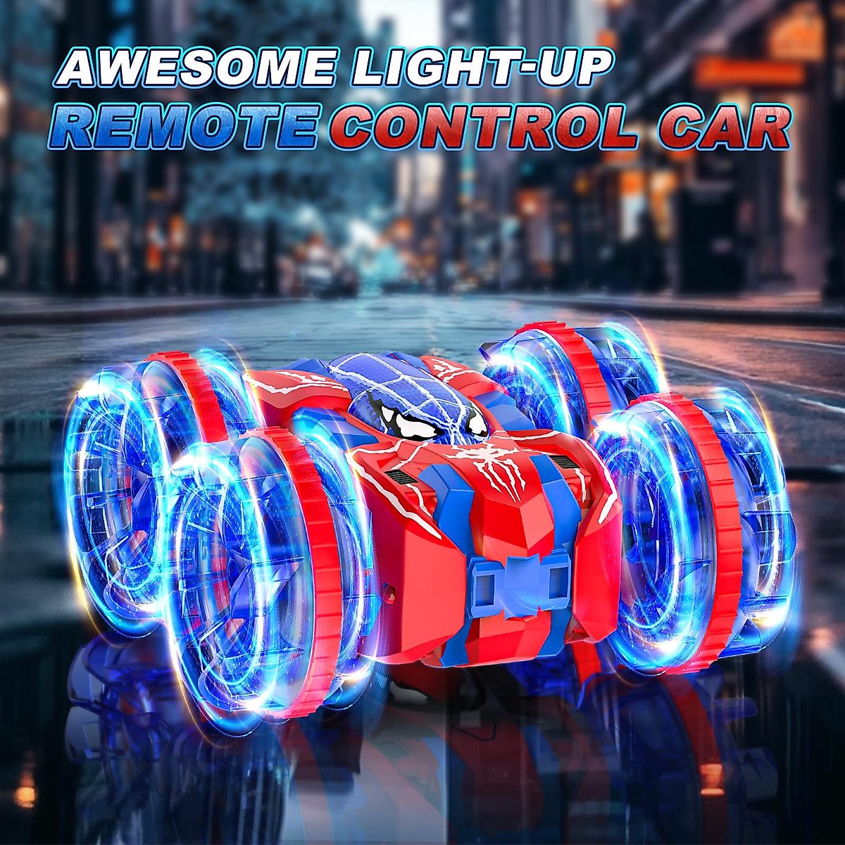 fygurso Waterproof Remote Control Car，4WD Amphibious 2.4 GHz RC Car Remote Control Boat，360°Rotation RC Stunt with LED Lights，Boys Girls Gifts All Terrain Water Beach Pool Toy