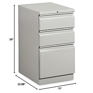 HON Efficiencies 3-Drawer Mobile Pedestal, 28"H x 15"W x 22 7/8"D, Light Gray