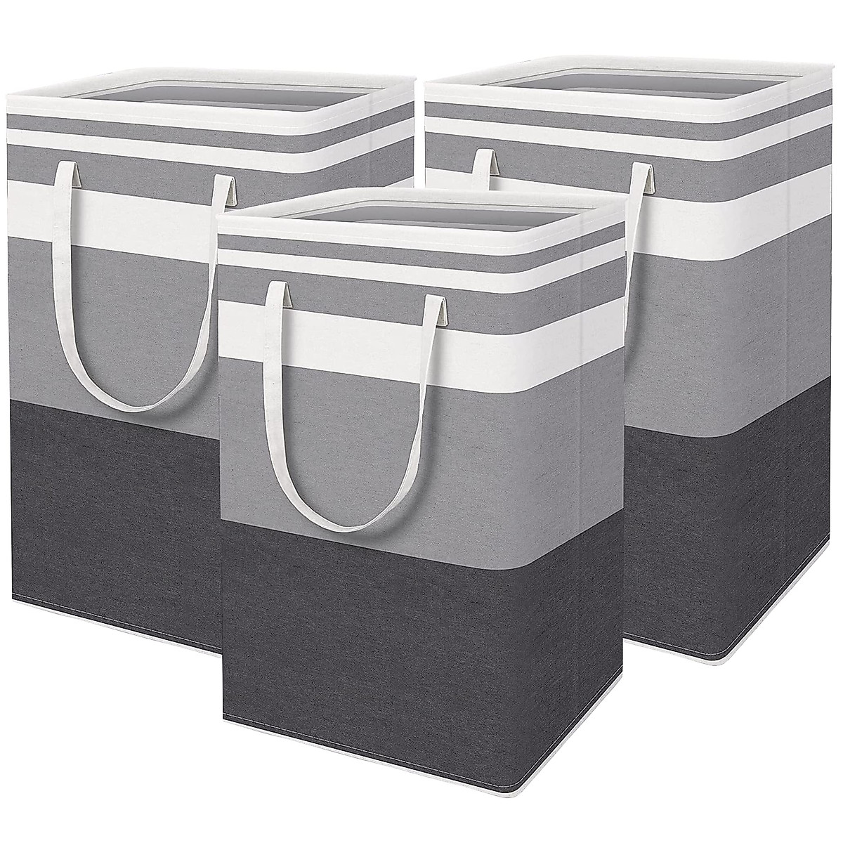 STORAZE 3-Pack Large Laundry Basket,75L Each Waterproof And Freestanding Laundry Hamper, Collapsible Tall Clothes Hamper with Extended Handles for Clothes and Family-Gradient Grey