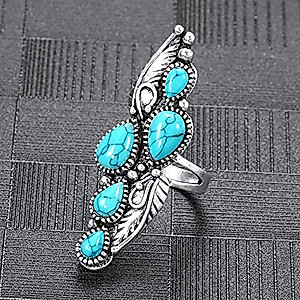 Vintage Blue Synthetic-Turquoise Ring Teardrop-shaped Stone Ring Tibet Silver Plated Fashion (US 8)