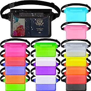 18 Pieces Waterproof Fanny Pack Waterproof Phone Pouch Bag with Waist Strap Sensitive Dry Bag Fishing Bag with Adjustable Belt for Phone Valuables for Swimming Snorkeling Boating Kayaking, 12 Colors