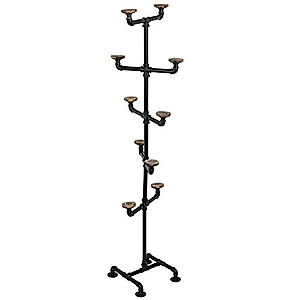 MyGift Industrial Black Metal Hat Rack Stand with 10 Round Rustic Brown Wood Hanging Hooks