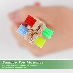 1Grin Bamboo Toothbrush, Wooden Toothbrush, Wooden Handle & Colorful Soft Bristles Heavy Duty Strong Handle Vegan Eco Friendly Natural Organic Non Plastic Zero Waste (Individually Packed 4 pcs)