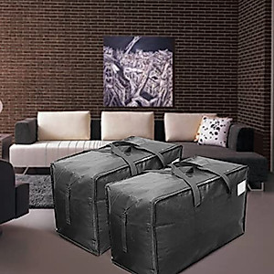 BLKDOTS Jumbo Size House-moving Storage Bags, Water-resistant with Strong Handles, Zip Closure, Black, Pack of 2