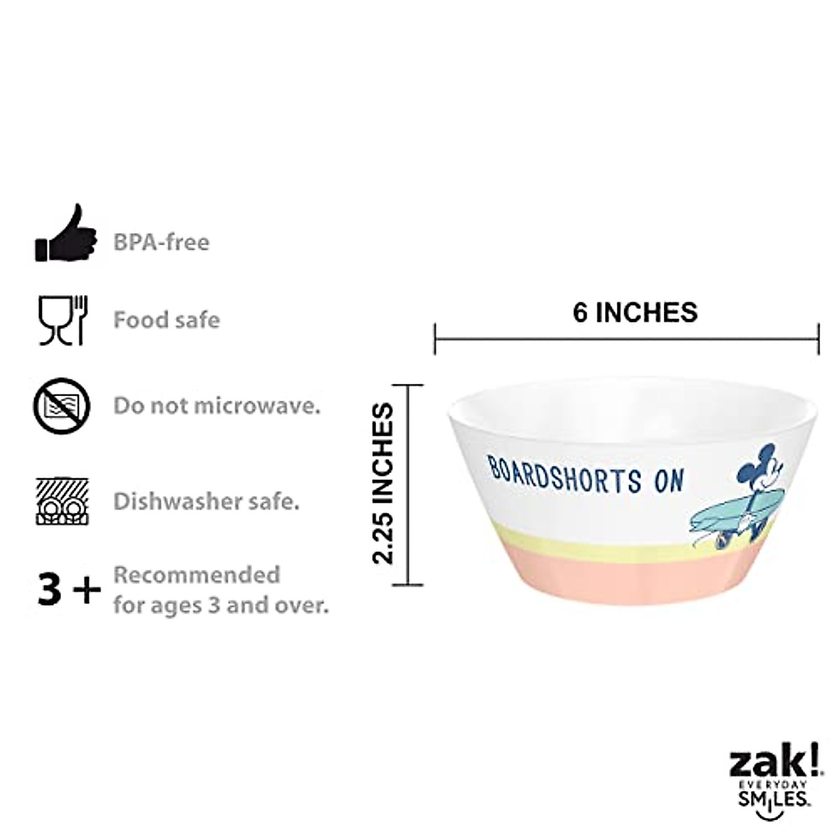 Zak Designs Disney Mickey Mouse Street Beach (Stay Wavey) - Kids Dinnerware Set, Includes 10in Melamine Plate and 27oz Bowl Set, BPA-Free Durable Plate and Bowl Makes Mealtime Fun