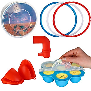 UPGRADED - Silicone Accessories For Instant Pot 5 & 6 Quart: Silicone Lid, 3 Silicone Sealing Rings, Silicone Egg Bites Mold, Mitts, Steam Diverter - 100% AUTHENTIC SILICONE - BPA-FREE, PVC-FREE