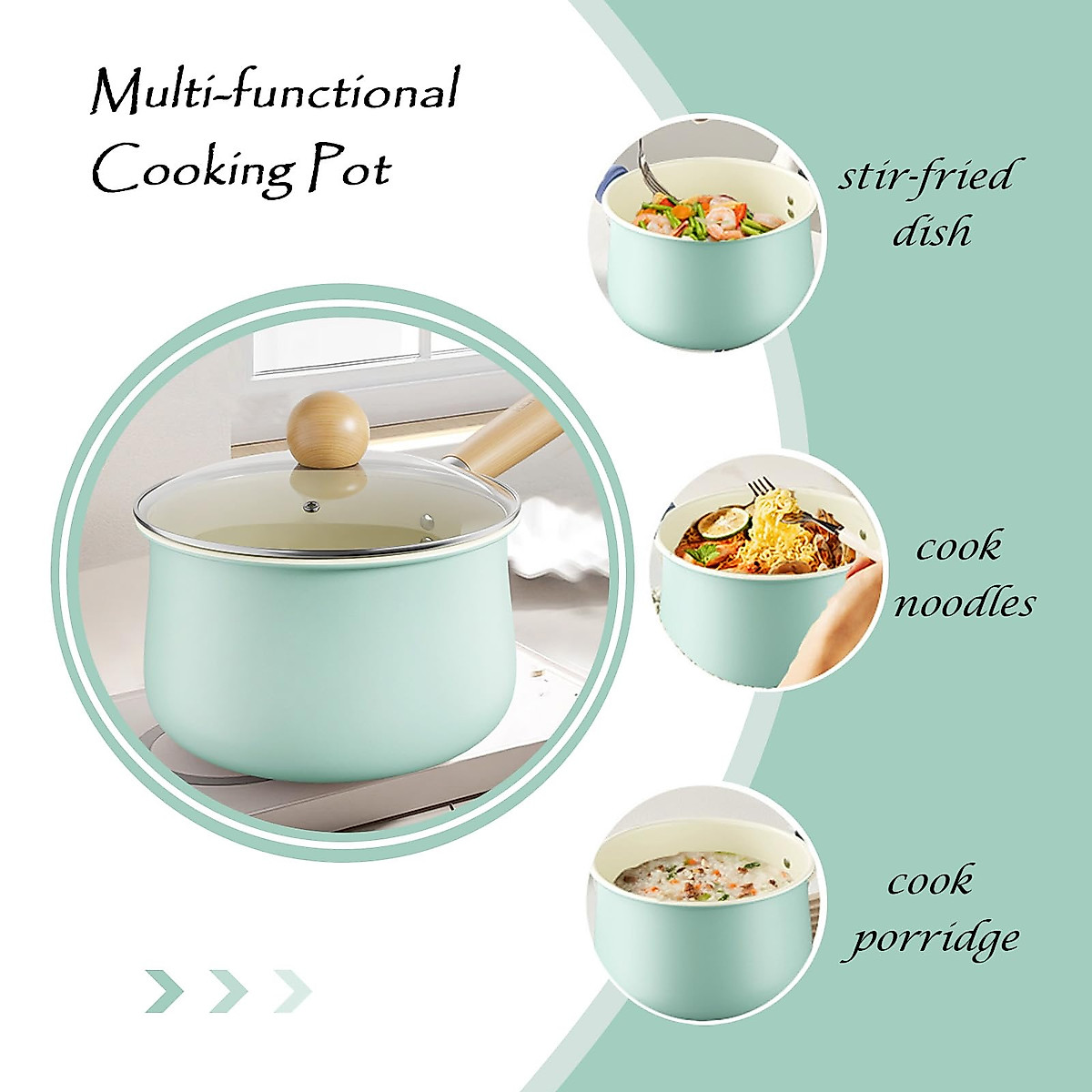 Nonstick Saucepan with Lid, 1.5 Quart Ceramic Sauce Pan with Heatproof Handle, Multipurpose Cookware for Kitchen Restaurant Cooking, Compatible with All Stovetops (1.5QT)