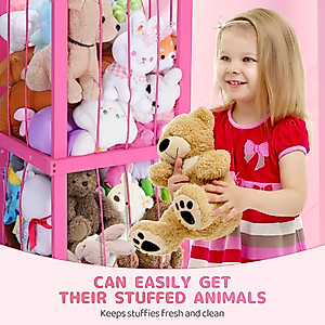 Wooden Stuffed Animal Storage, Extra Large Stuffed Animal Holder Plush Toy Organizer with Elastic Band, Stuffed Animal Zoo Storage for Nursery Play Room Bedroom Corner