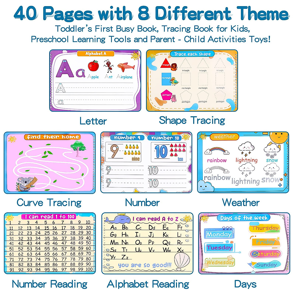 Preschool Learning Activities Educational Workbook, Handwriting Practice Book for Kids, Christmas Birthday Presents for 3 4 5 Year Old Boys Girl Toys for Kids, Montessori Busy Book Tracing Book Toys