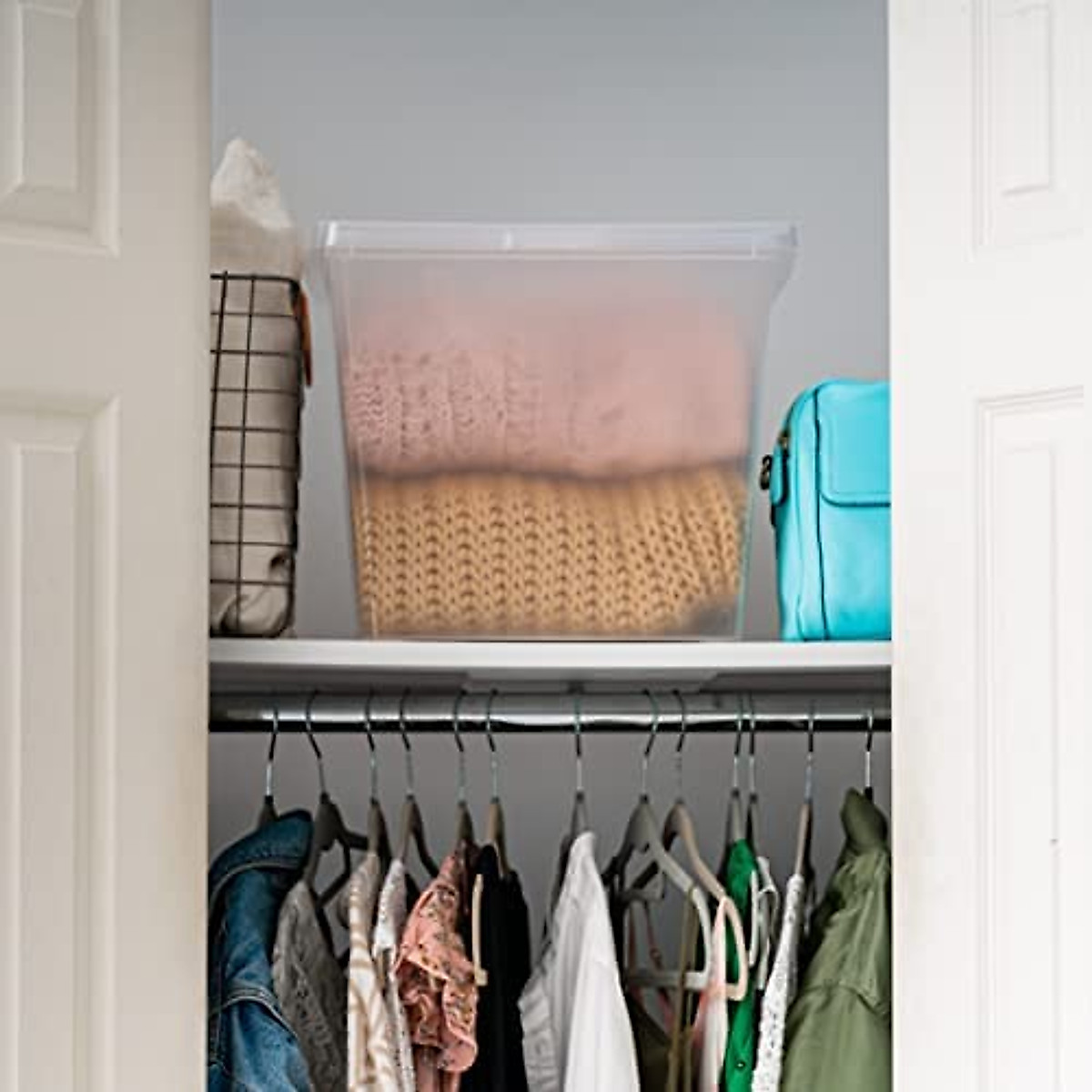 IRIS USA 36 Quart Plastic Storage Bin Tote Organizing Container with Latching Lid, Stackable and Nestable, Clear, 4 Pack