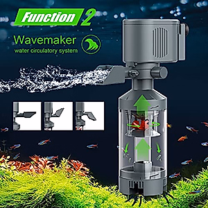 AQQA Aquarium Multifunction Internal Filter,5 in 1 Fish Tank Powerhead,Clean Fish Waste,Circulation Wavemaker,Changer Water,Dissolved Oxygen Water Pump with 3 Suction Cups (8W 210GPH)