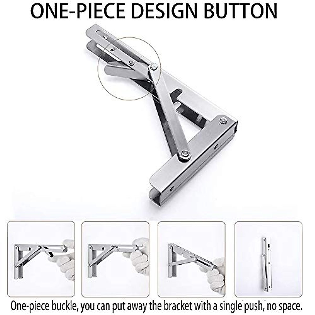 Folding Shelf Brackets - Heavy Duty Stainless Steel Collapsible Shelf Bracket for Bench Table, Space Saving DIY Bracket, Max Load: 550lb （Long：10” ，2 PCS）