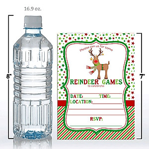 Reindeer Games Holiday Birthday Party Invitations, 20 5x7 Fill In Cards with Twenty White Envelopes by AmandaCreation