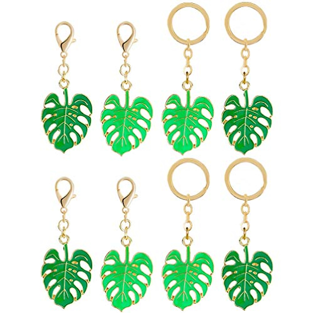 FAVOMOTO 8pcs Tropical Palm Leaf Keychain Hollow Monstera Leaf Keychain Charm Green Leaf Key Ring Plant Key Pendant Decoration for DIY Tropical Luau Hawaiian Party Favor Gift