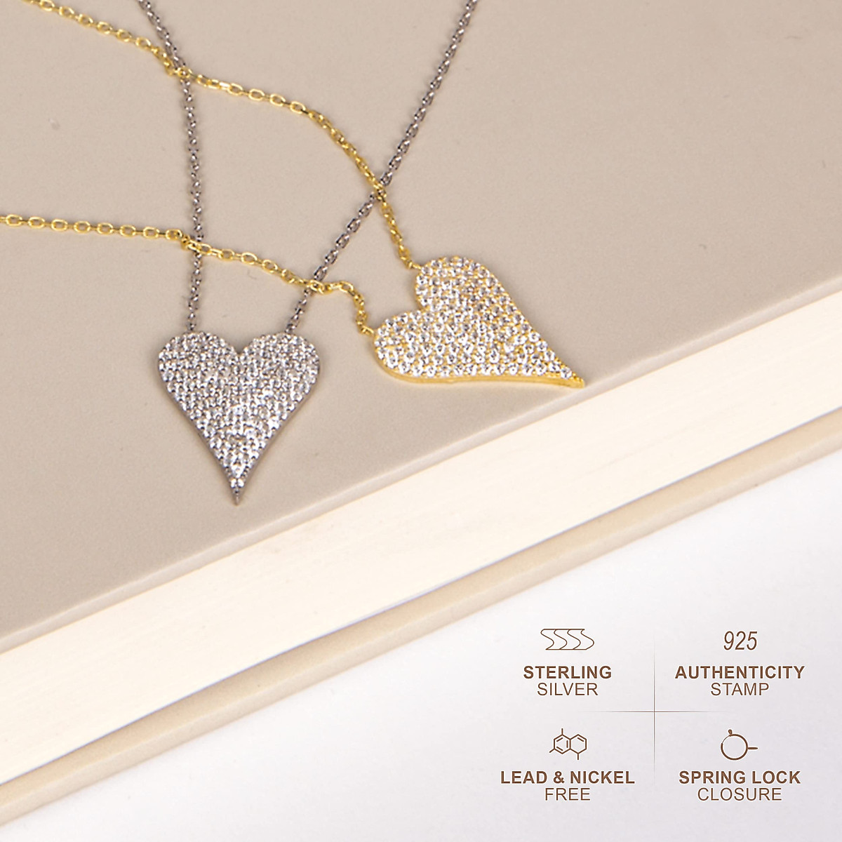 PORI JEWELERS 925 Sterling Silver Cubic Zirconia Pave Heart Charm Pendant Necklace - 18" Anchor Chain (Silver)